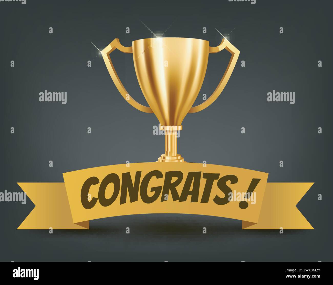 Realistic Golden Trophy with Congrats Text on Yellow Ribbon, Vector ...