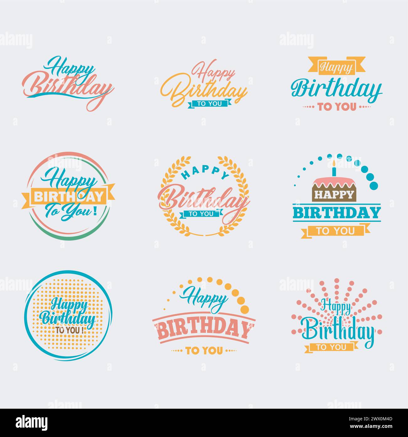 Happy Birthday Typography Set, Vector Illustration Stock Vector Image ...
