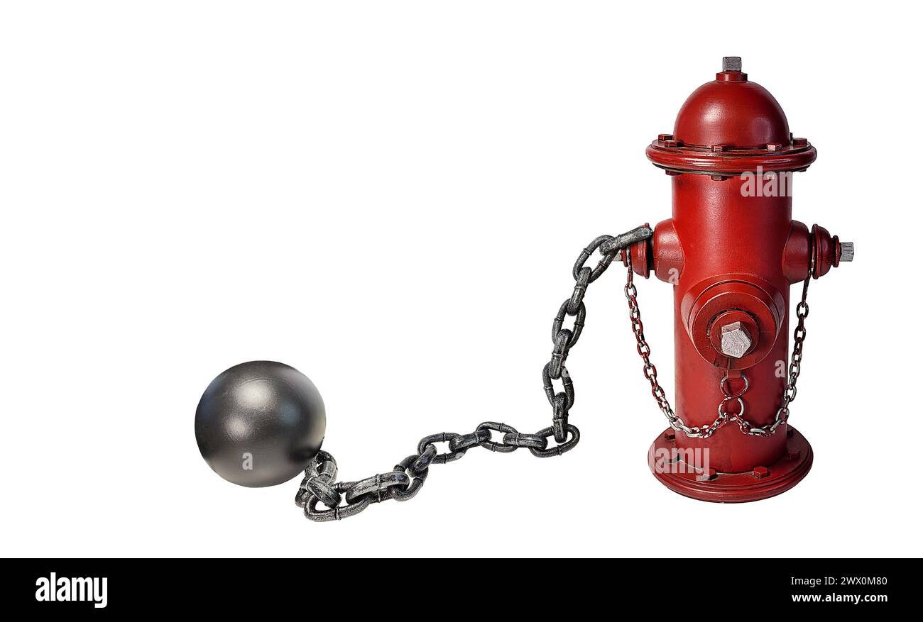Black metal ball and chain and Fire Hydrant showing that safety is not ...