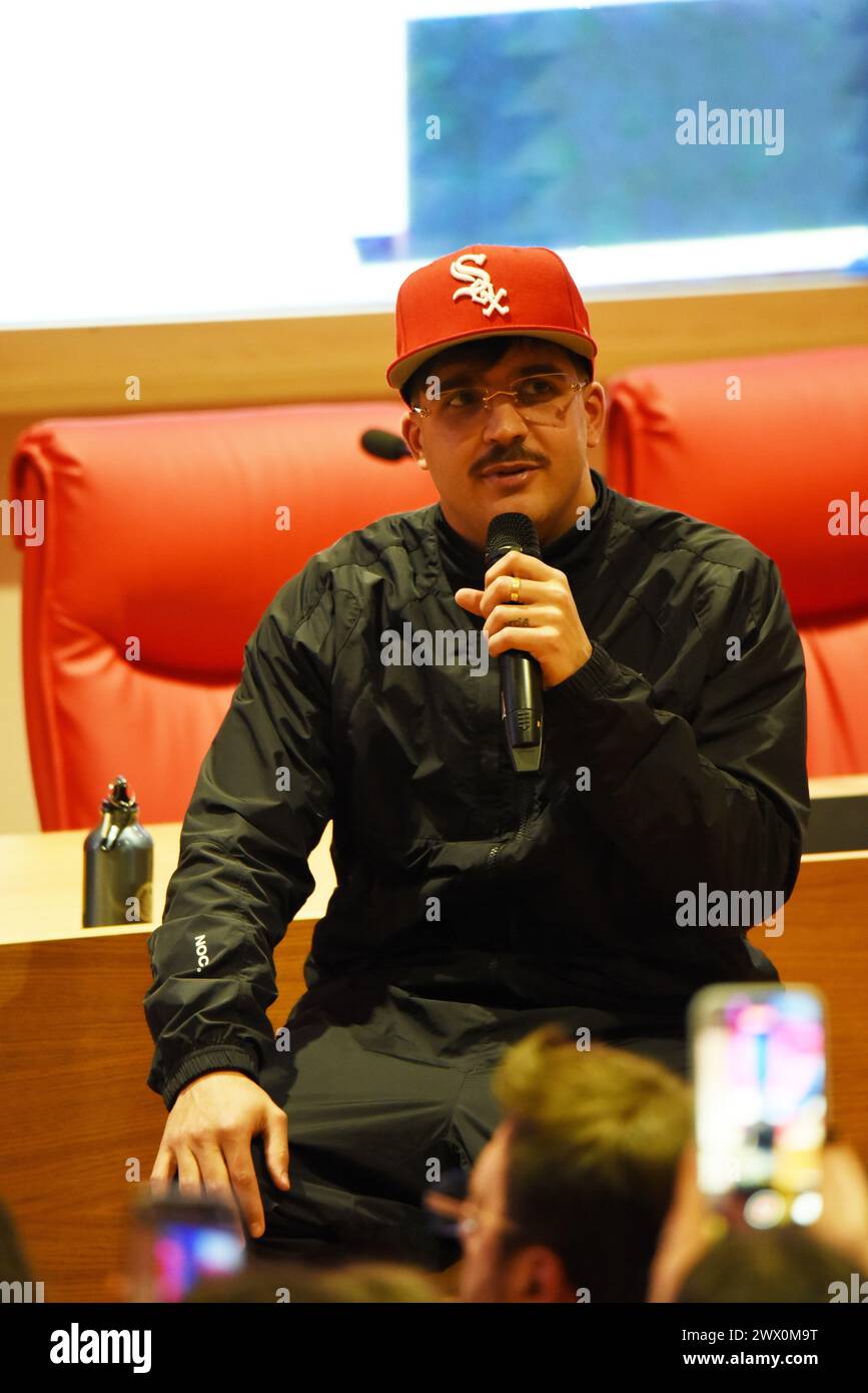 March 26, 2024, Naples, Campania, Italy: The Italian rapper Geolier, he ...