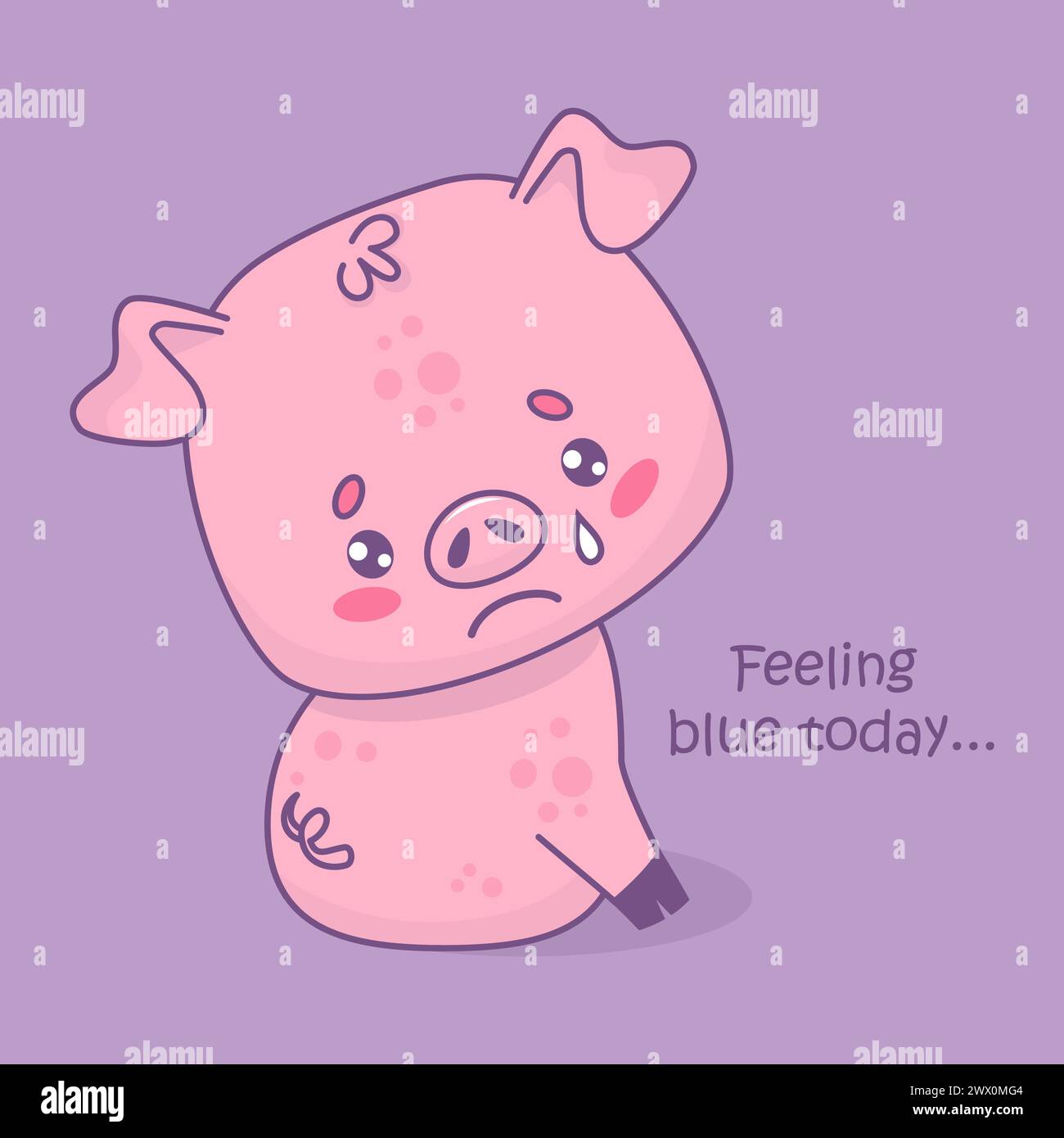 Unhappy sad pig with tear. Vector illustration. Card with funny cartoon ...