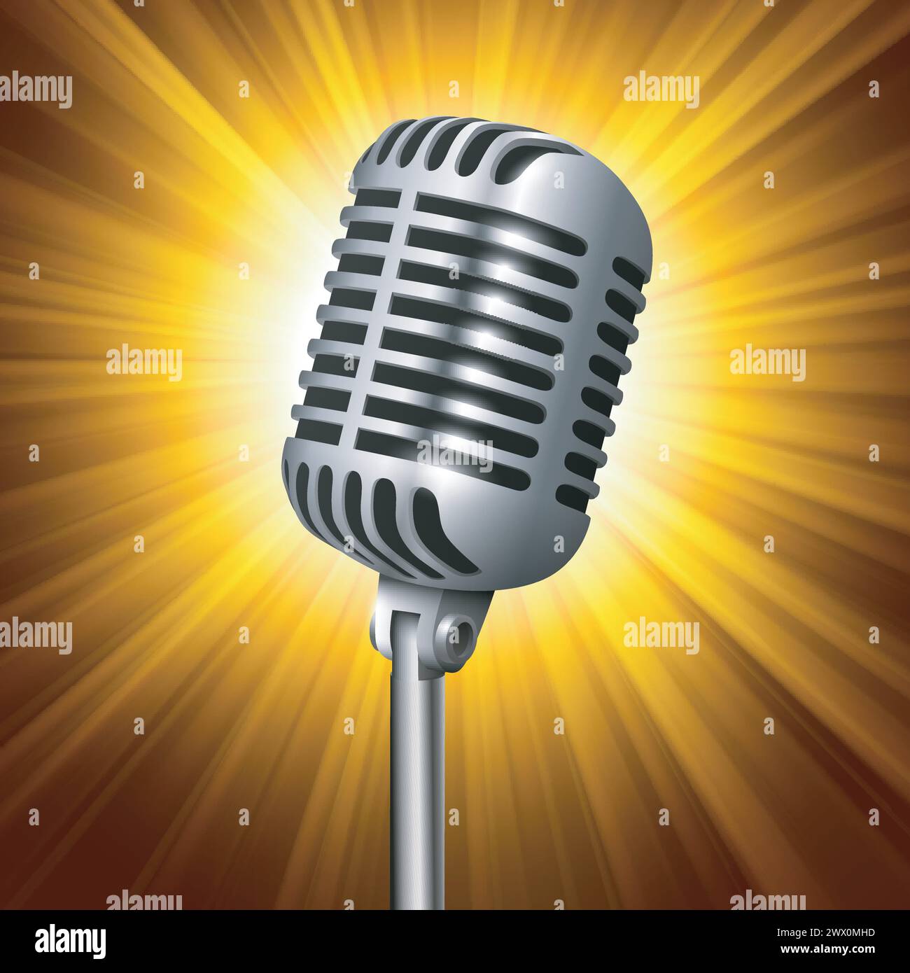 Vintage Metal Studio Microphone Isolated on Golden Light Background ...