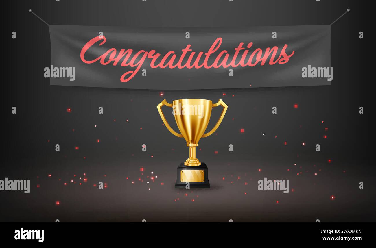 Realistic Golden Trophy with Text Space and Congratulations Text on ...