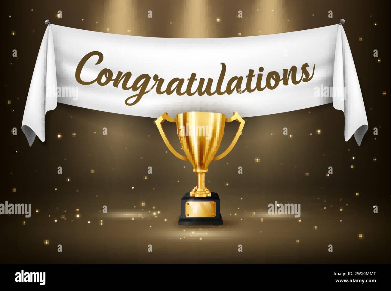 Realistic Golden Trophy with Text Space and Congratulations Text on ...