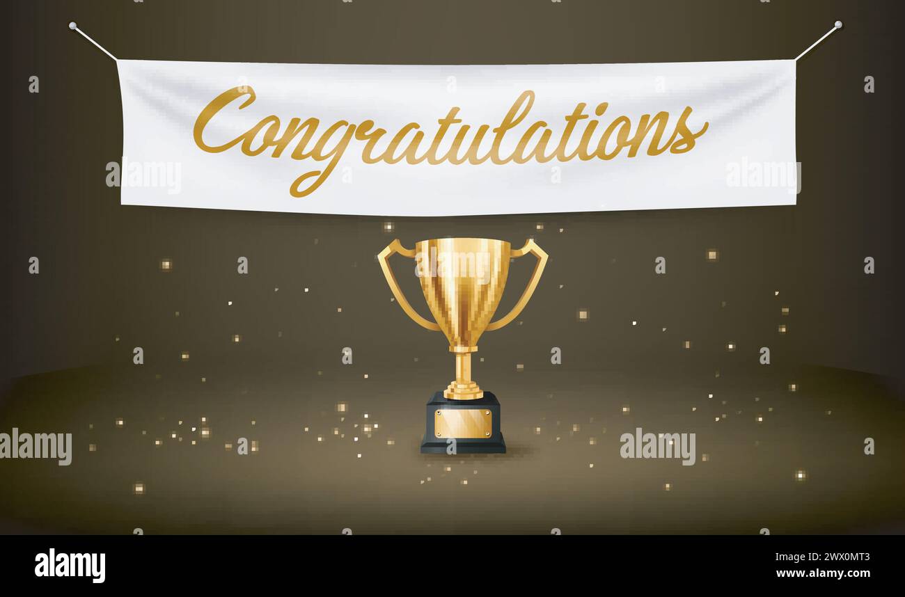 Realistic Golden Trophy with Text Space and Congratulations Text on ...