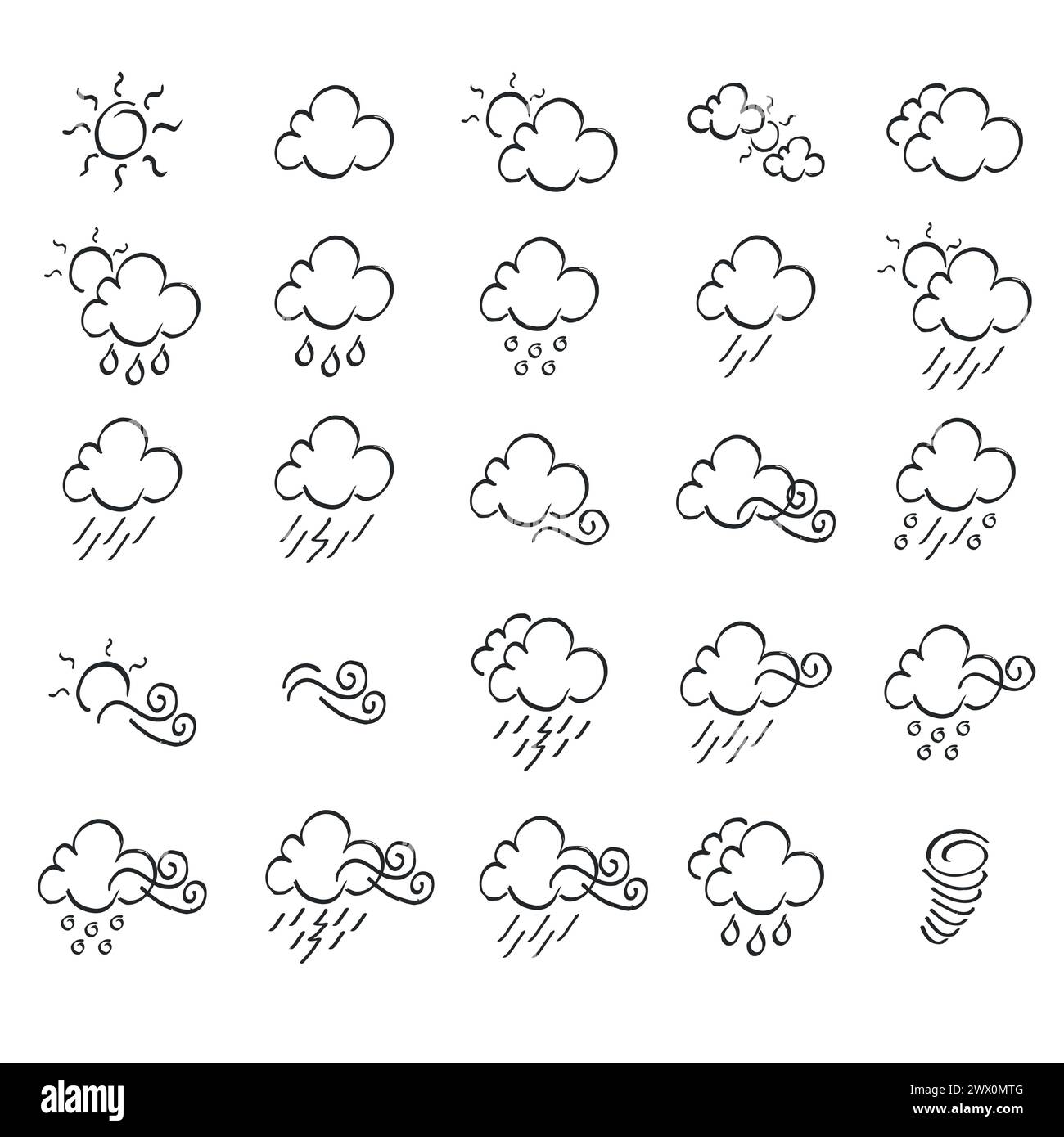 Weather Doodle Icon Set, Real Pen Sketch Suitable For For Web, Mobile ...