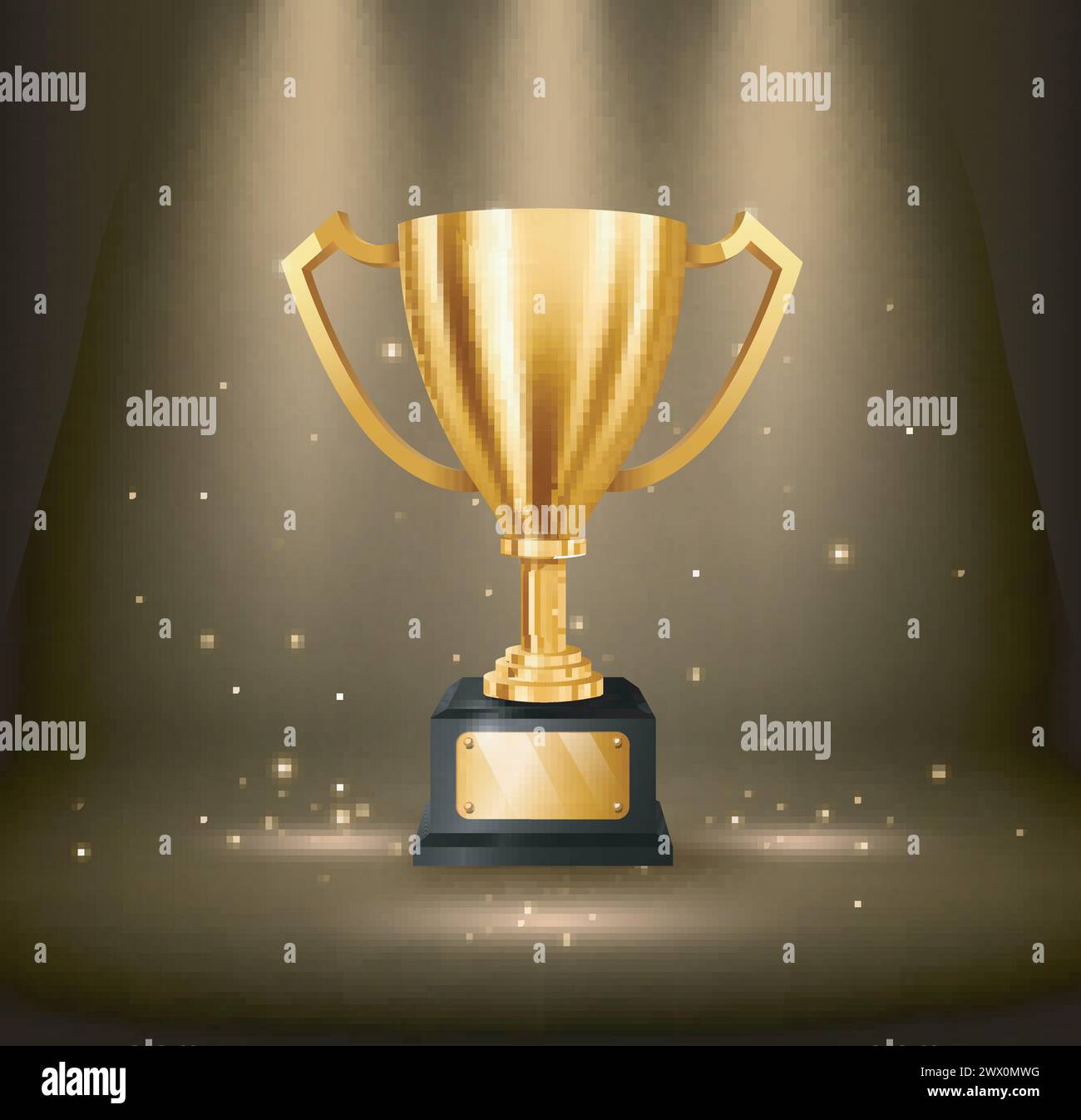 Realistic Golden Trophy and Illuminated Spotlights, Vector Illustration ...