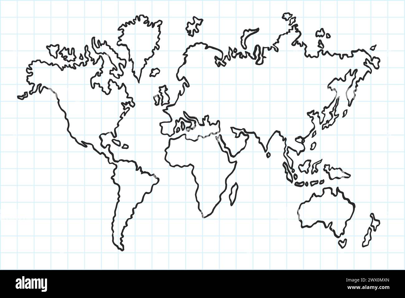 Hand Drawn Flat World Map. Isolated and Real Pen Sketch, Vector ...