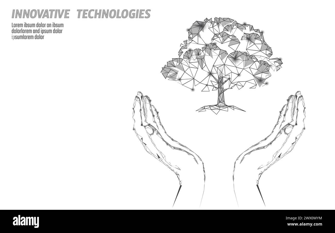 Hands holding plant tree ecological abstract concept. 3D render ...