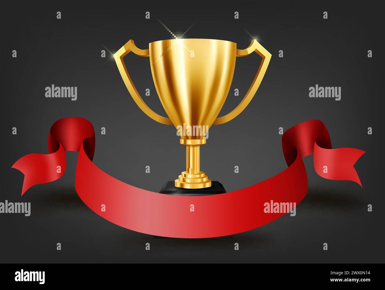 Realistic Golden Trophy with Text Space on Red Ribbon, Vector ...