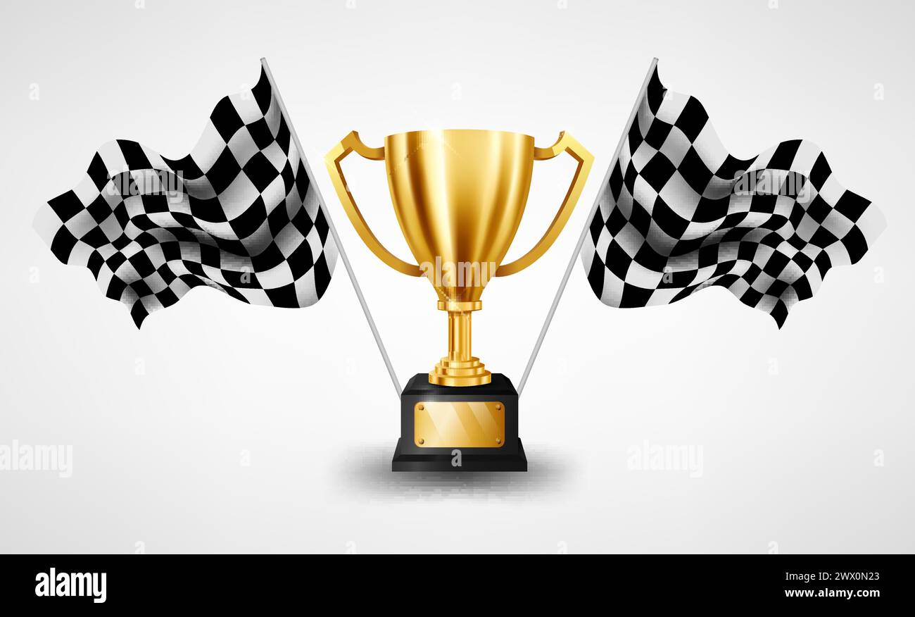 Realistic Golden Trophy with Checkered Flag Racing Championship ...
