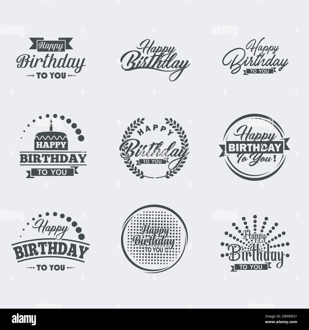 Happy Birthday Typography Set, Vector Illustration Stock Vector Image ...