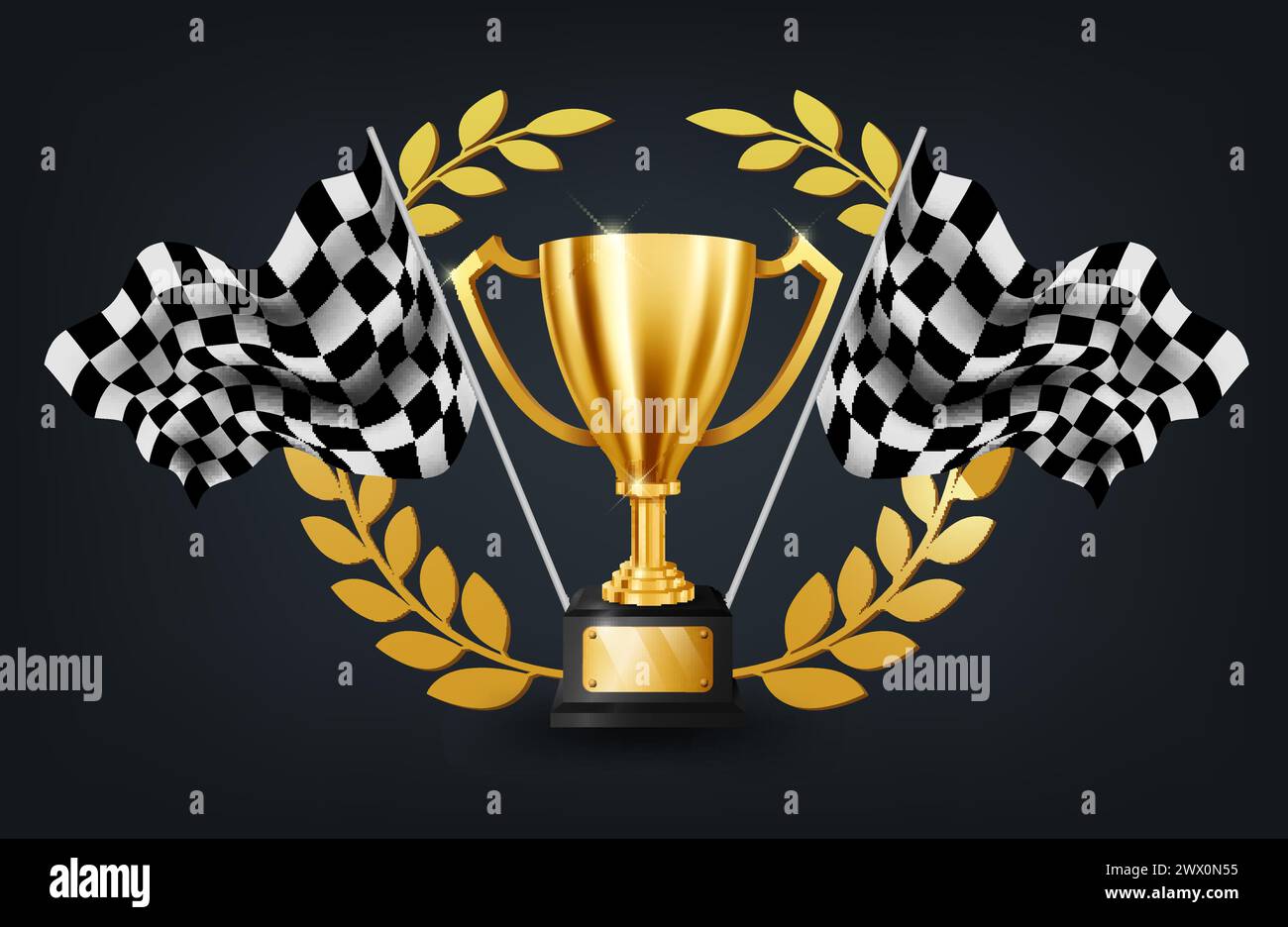 Realistic Golden Trophy with Checkered Flag Racing Championship ...