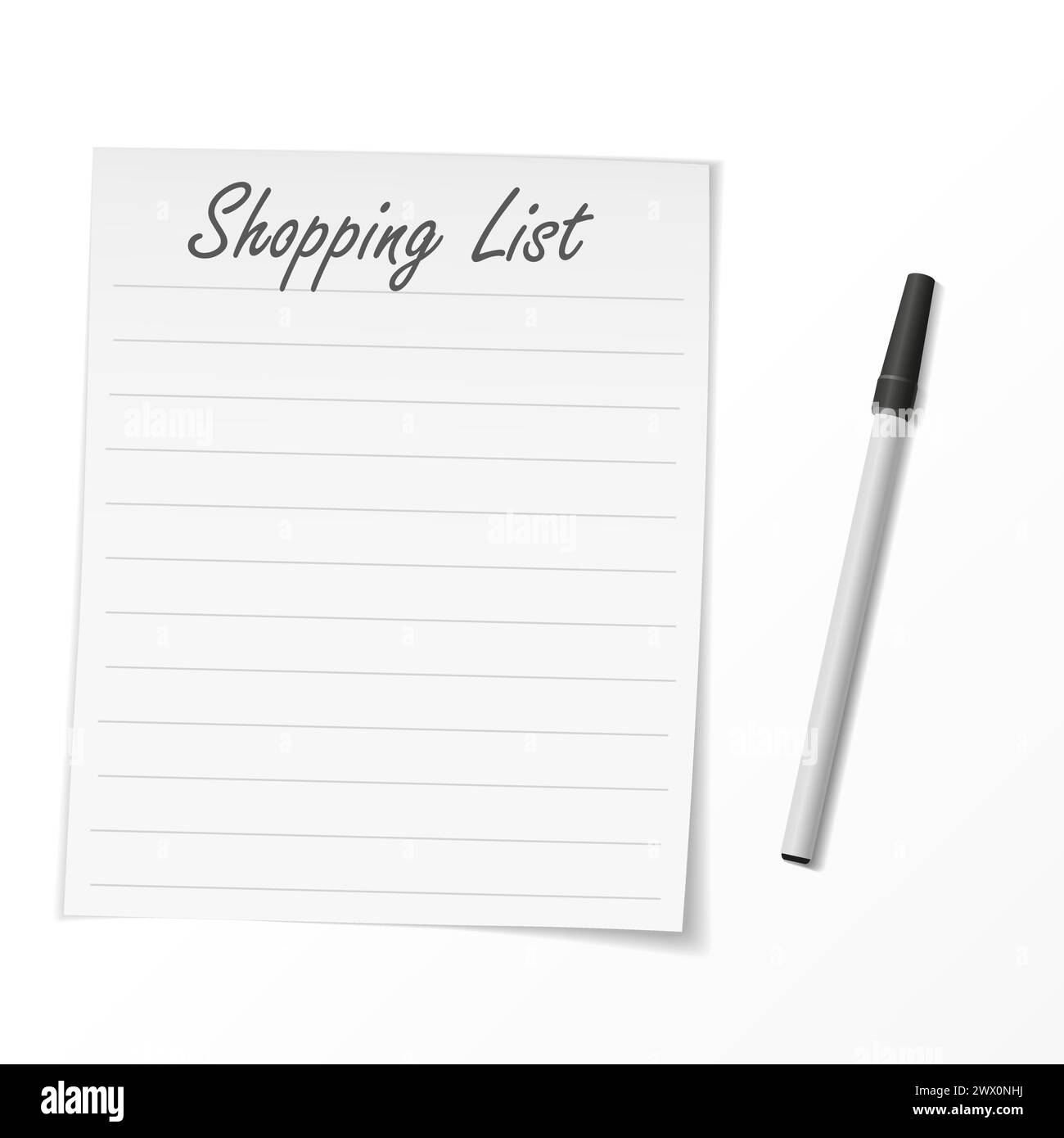 Shopping List Paper and Pen, Vector Illustration Stock Vector Image ...