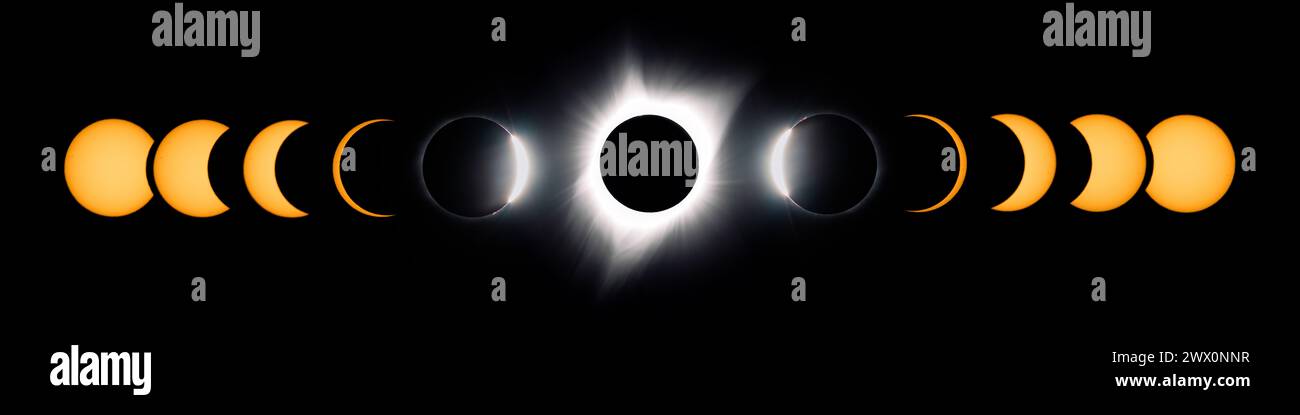 Total solar eclipse phases aligned Stock Photo - Alamy