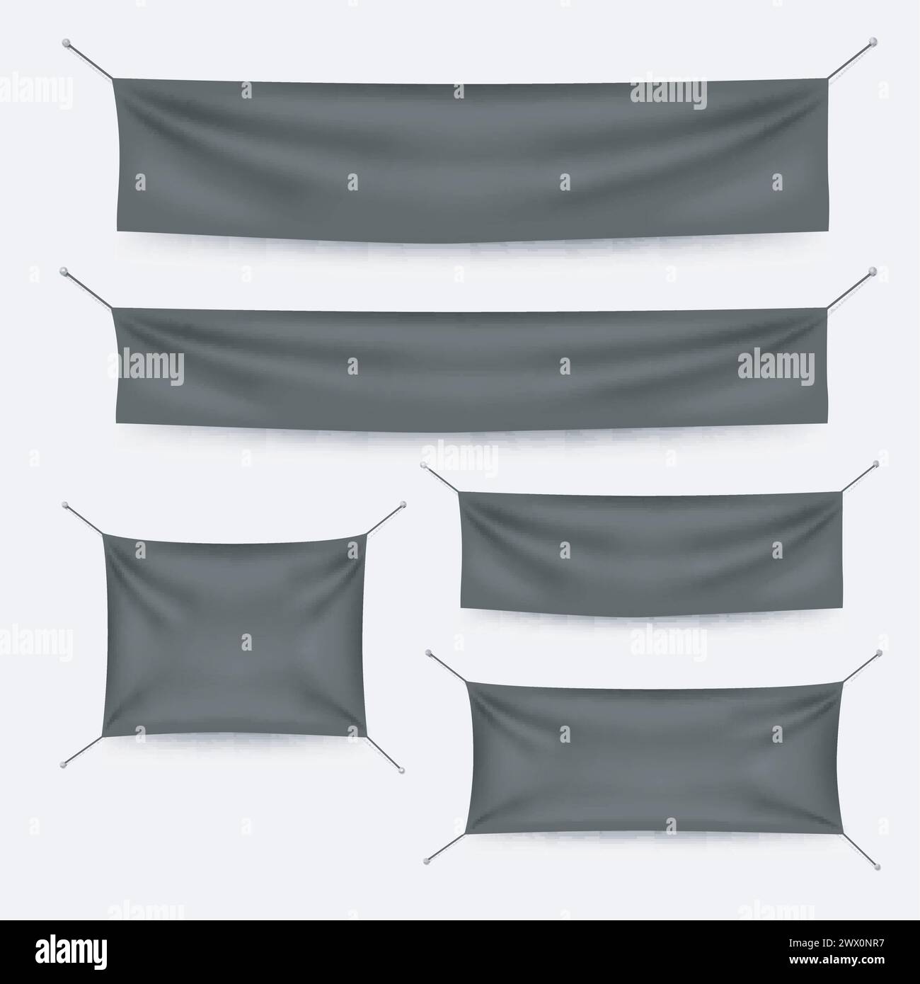 Gray Textile Banners with Folds Template Set. Suitable For Advertising ...