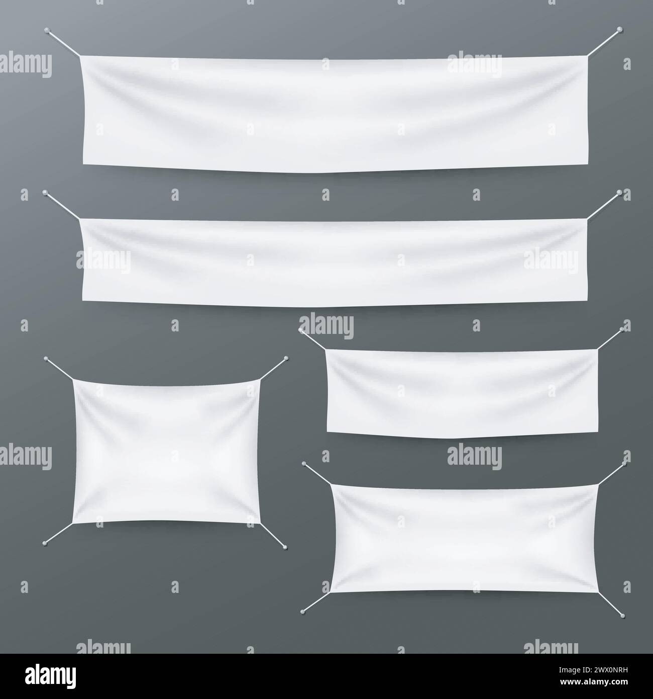 White Textile Banners with Folds Template Set. Suitable For Advertising ...