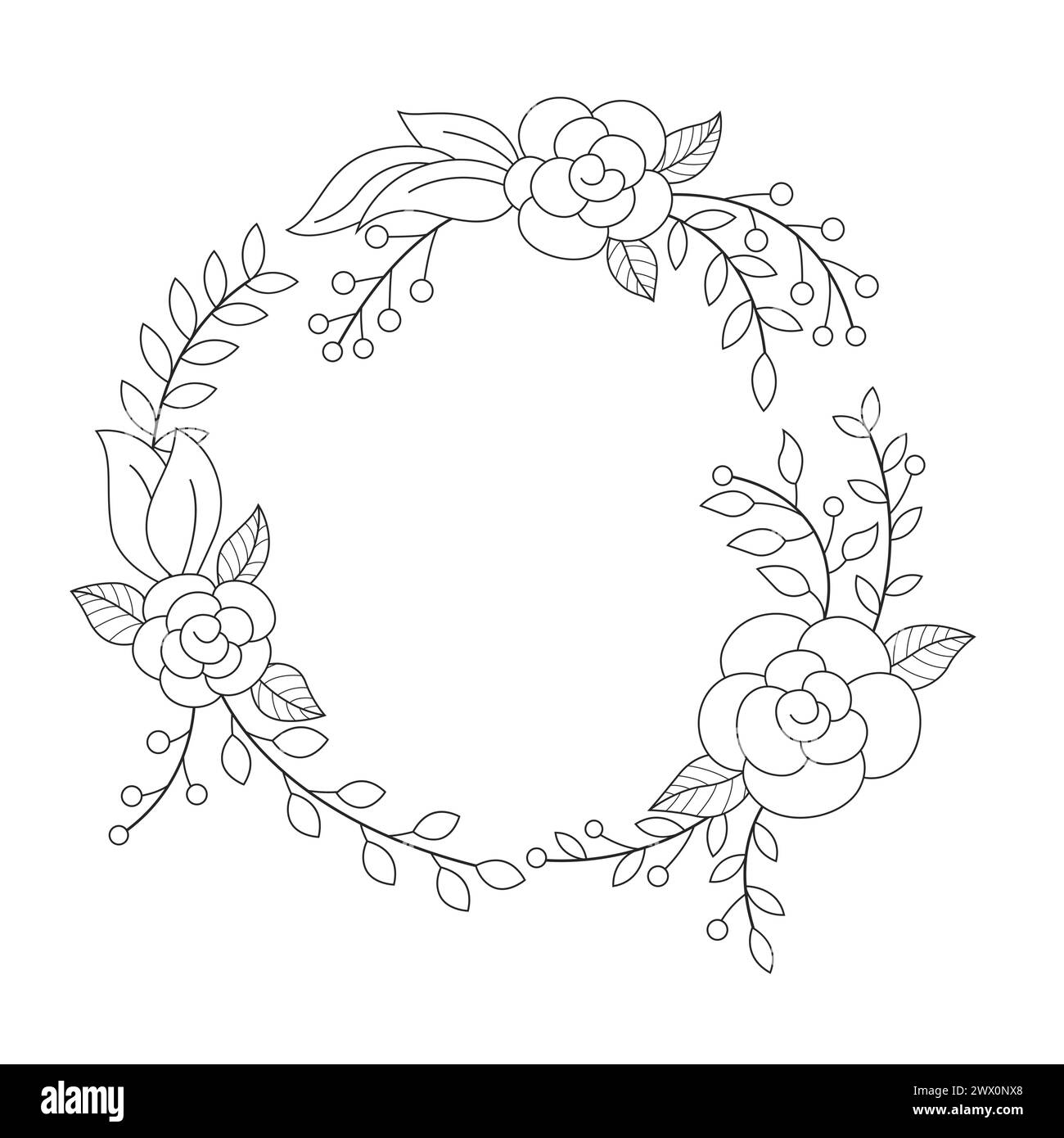 Floral Wreath in Round Frame Outline. Suitable For Advertising ...