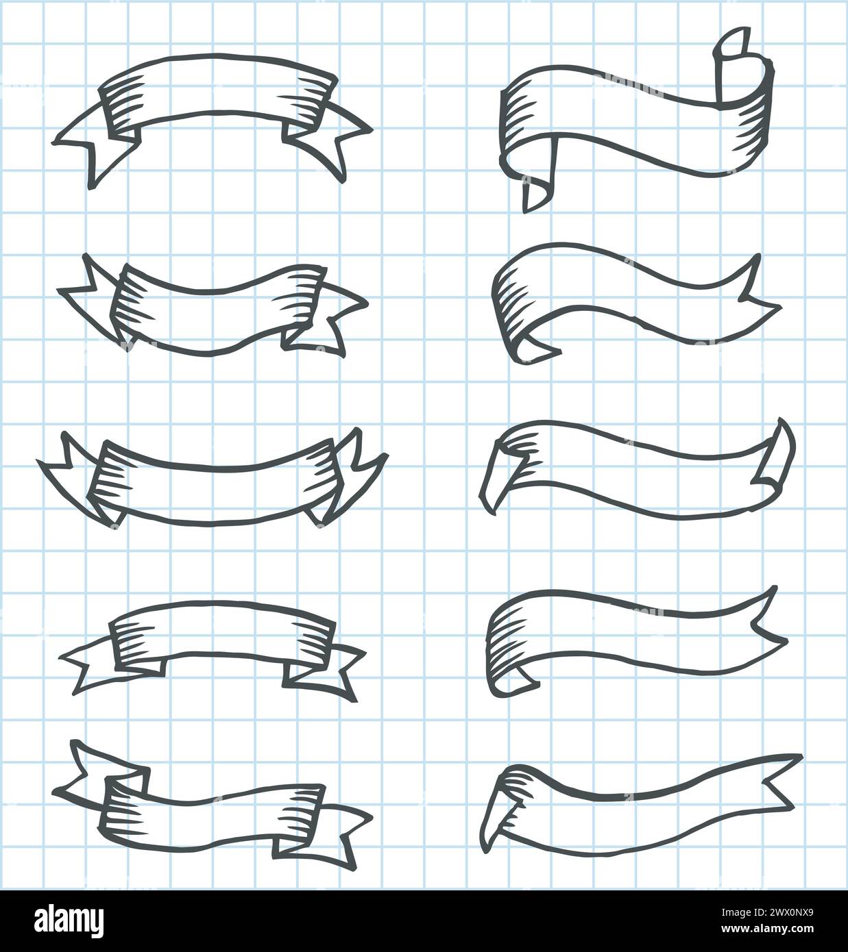 Artistic Collection of Hand Drawn Banners Set. Isolated and Real Pen ...