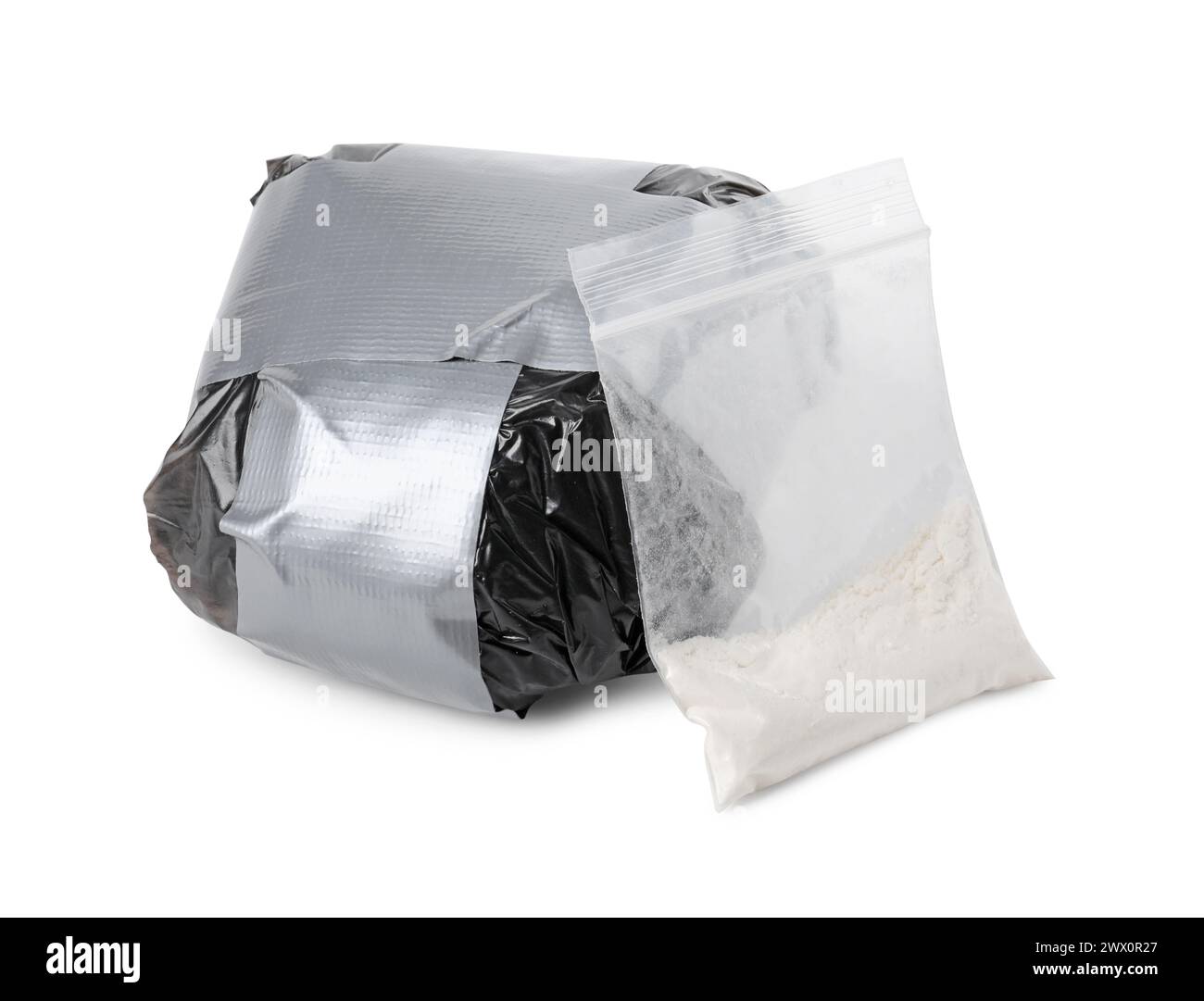 Packages with narcotics isolated on white. Drug addiction Stock Photo ...