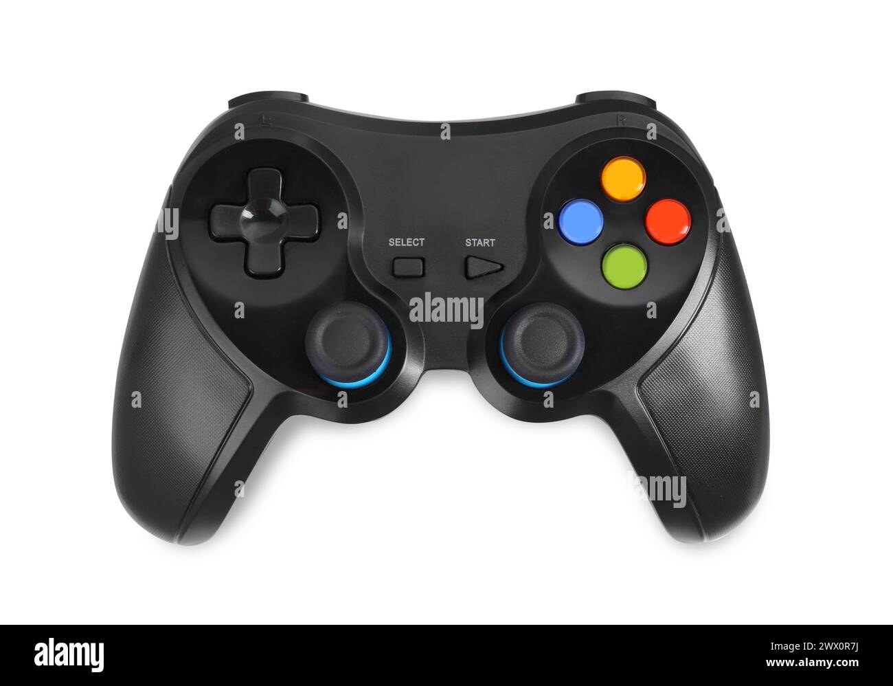 Black wireless controller on white background, top view Stock Photo - Alamy