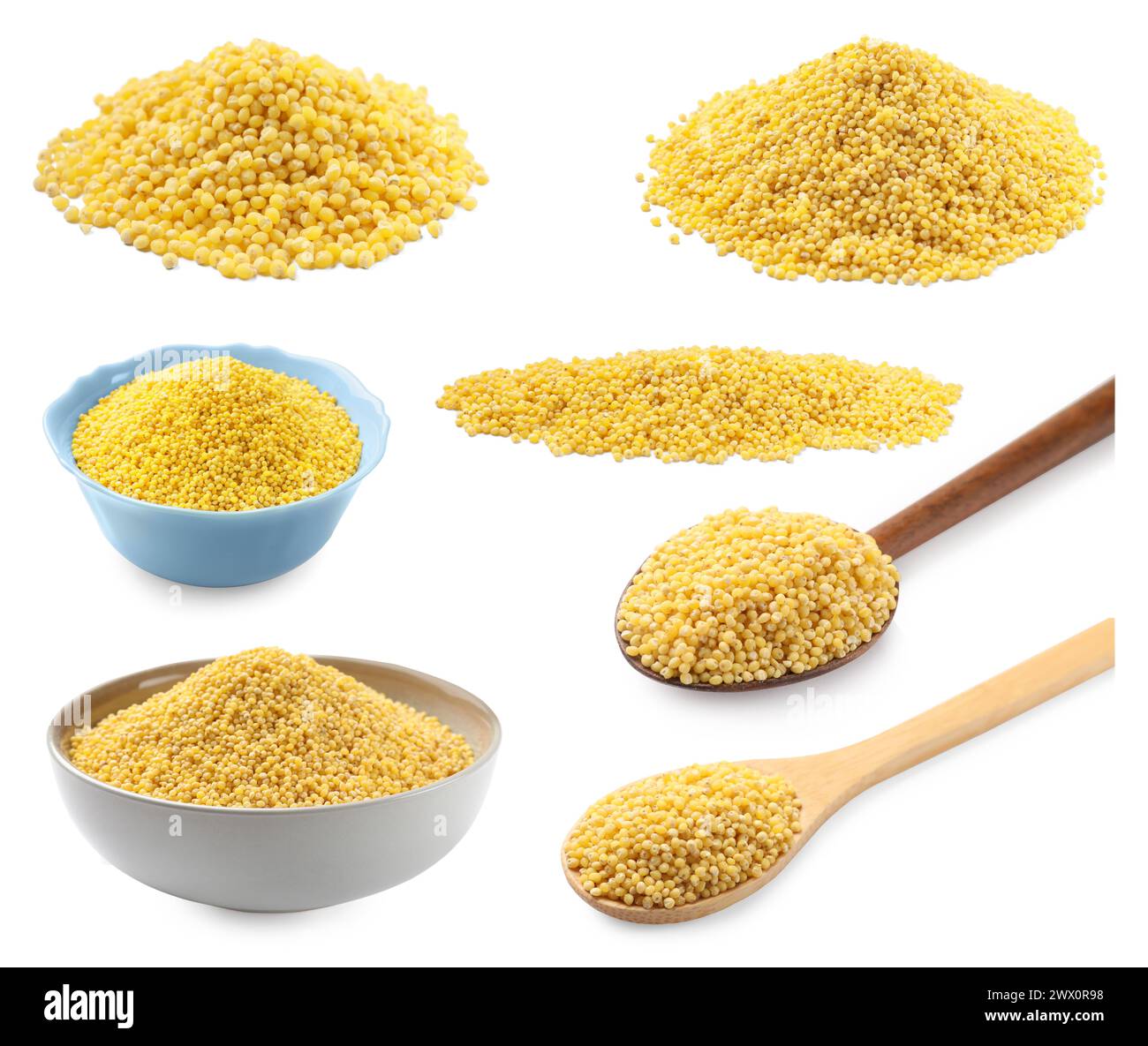 Dry millet seeds isolated on white, set Stock Photo - Alamy