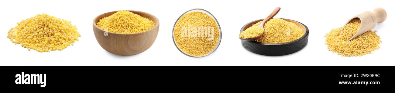 Dry millet seeds isolated on white, set Stock Photo - Alamy