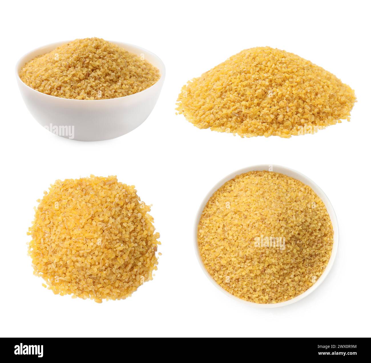 Set of raw bulgur isolated on white, top and side views Stock Photo - Alamy