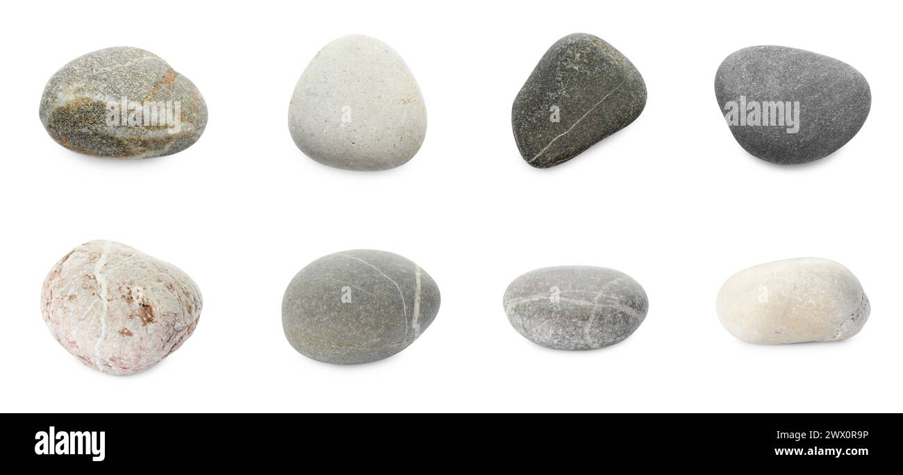Sea pebbles. Different stones isolated on white, set Stock Photo - Alamy