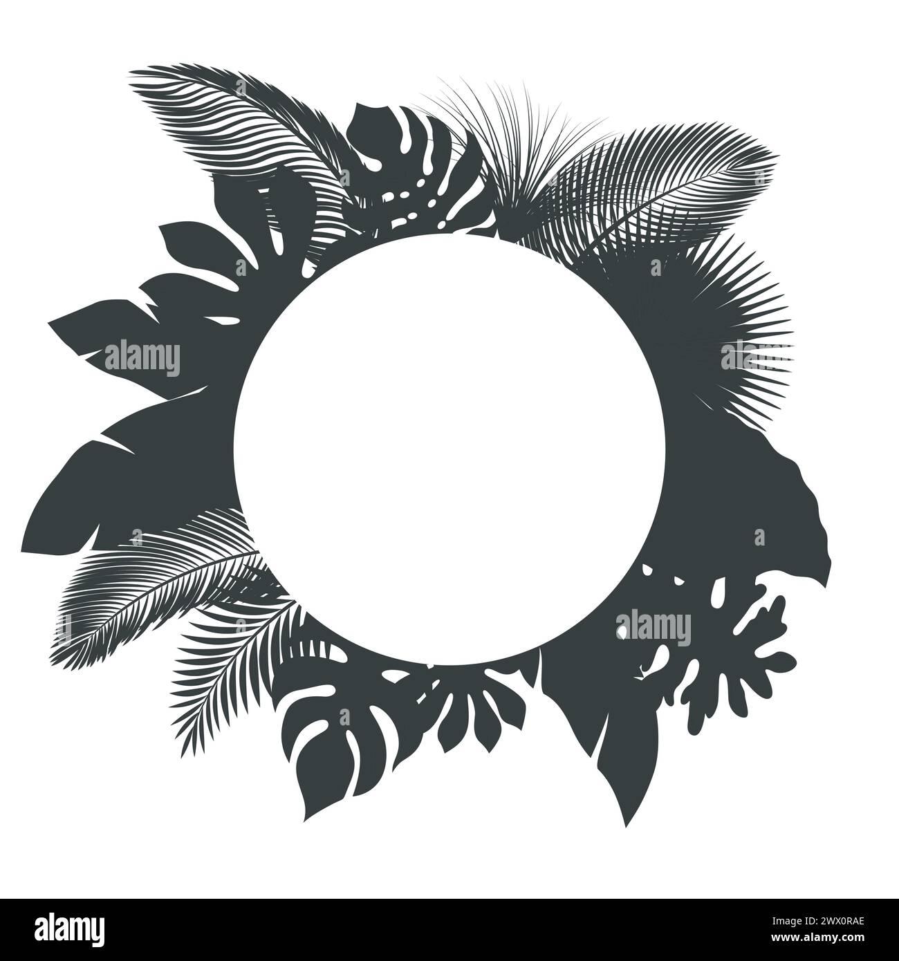 Silhouette Round Tropical Leaves, Suitable For Nature Concept, Summer ...