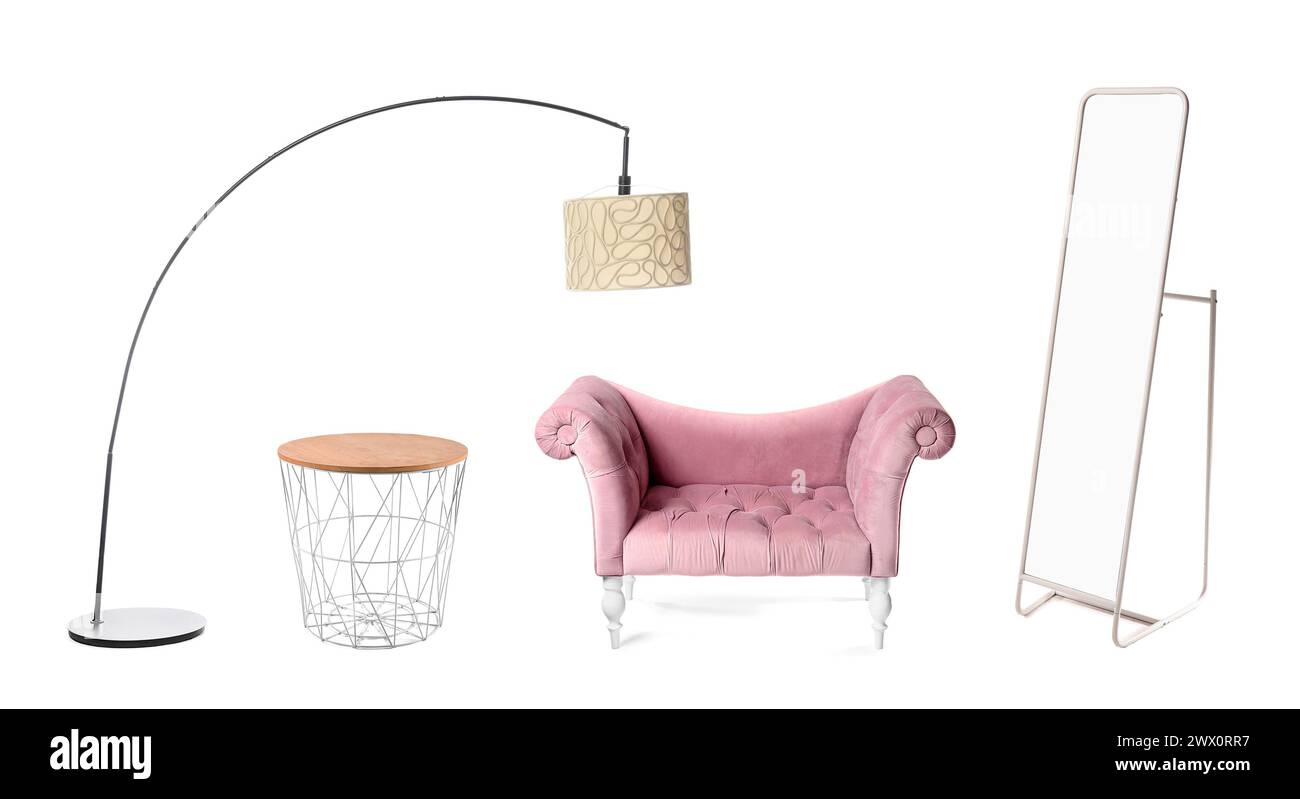Set of different furniture isolated on white Stock Photo - Alamy