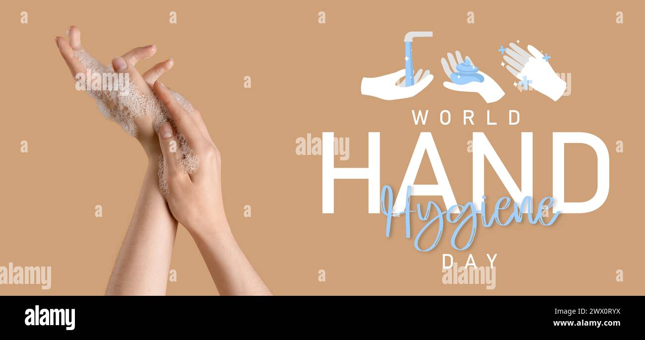 Woman washing hands with soap. Banner for World Hand Hygiene Day Stock ...