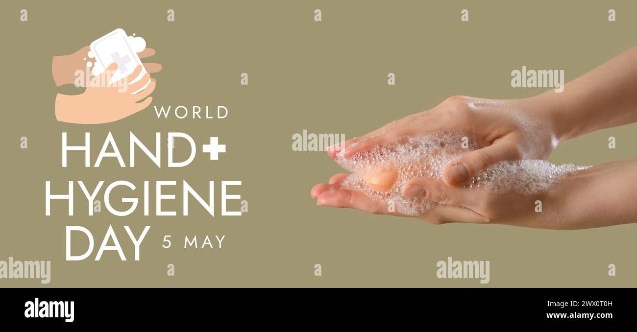 Woman washing hands with soap. Banner for World Hand Hygiene Day Stock ...