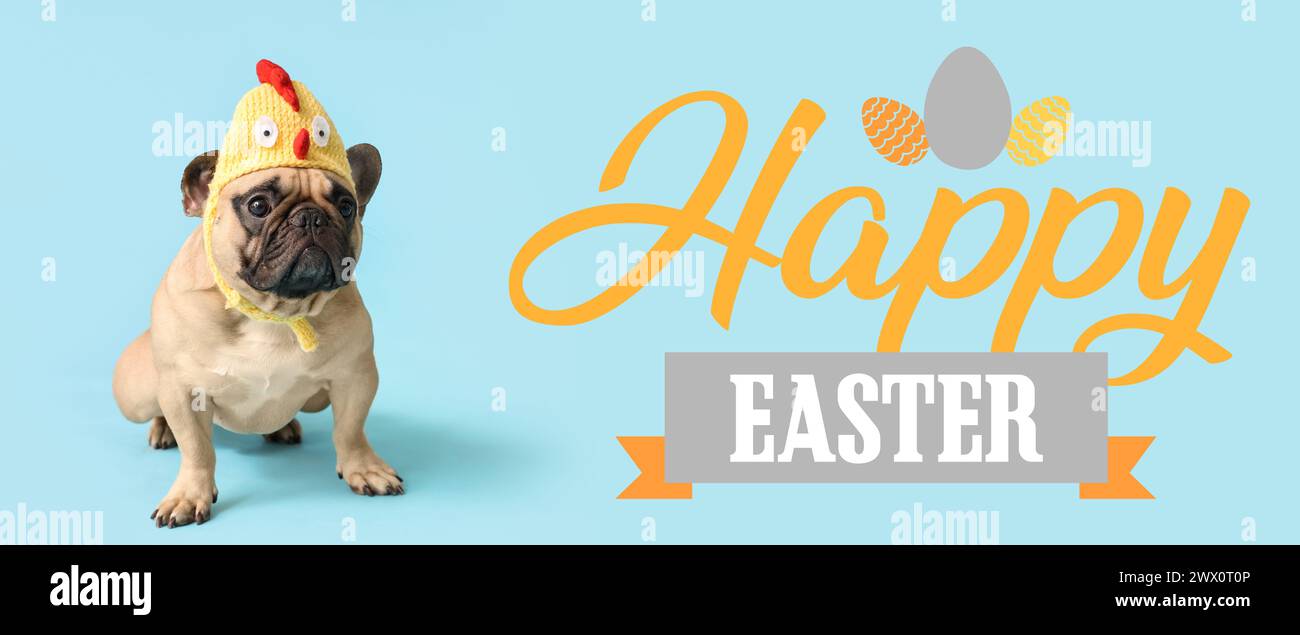 Festive banner for Happy Easter with cute French bulldog in chicken ...