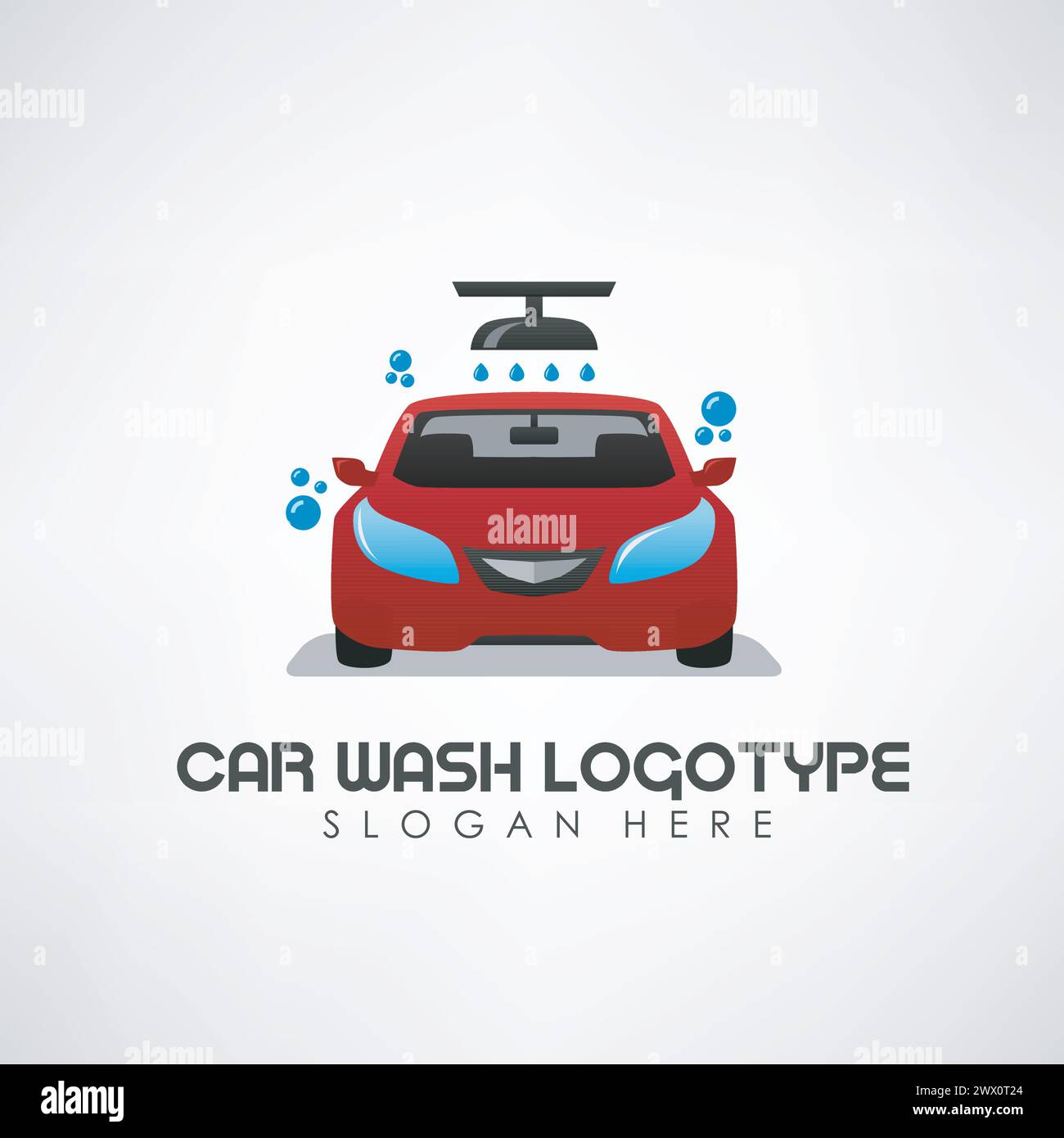 Car Wash Concept with Auto Shower and Water Drops, Vector Illustration ...