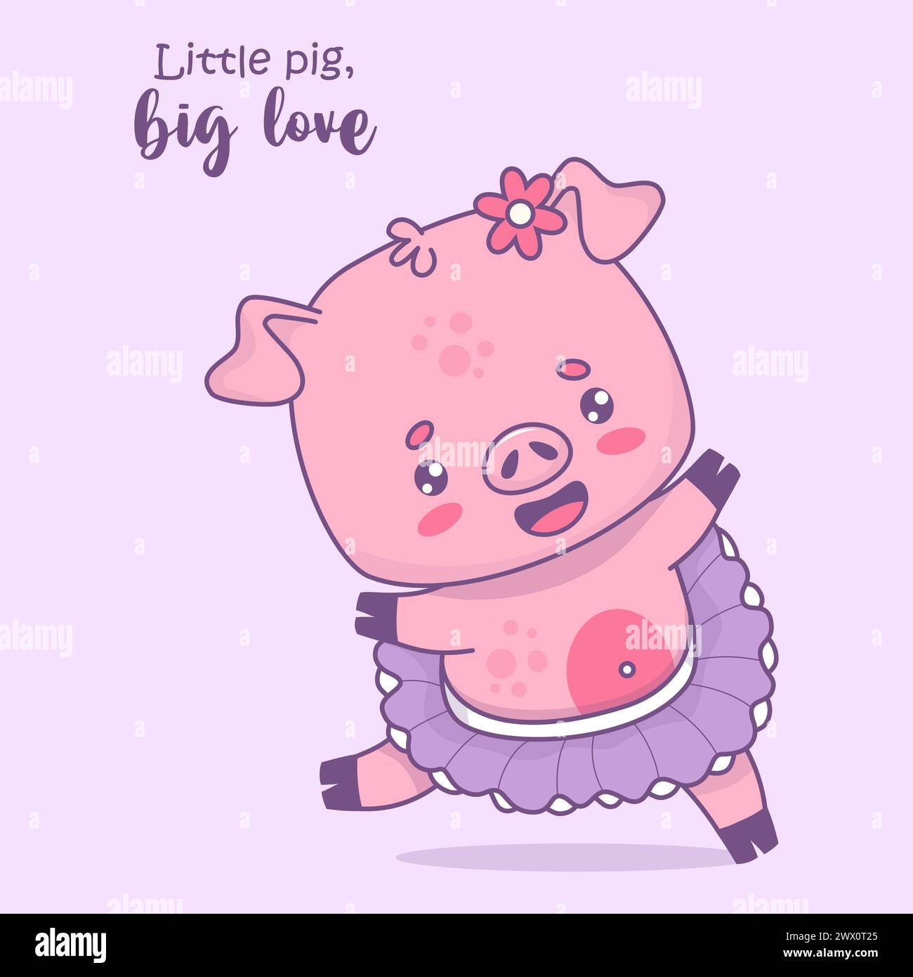 Happy funny pig girl ballerina. Vector illustration. Cute card with ...