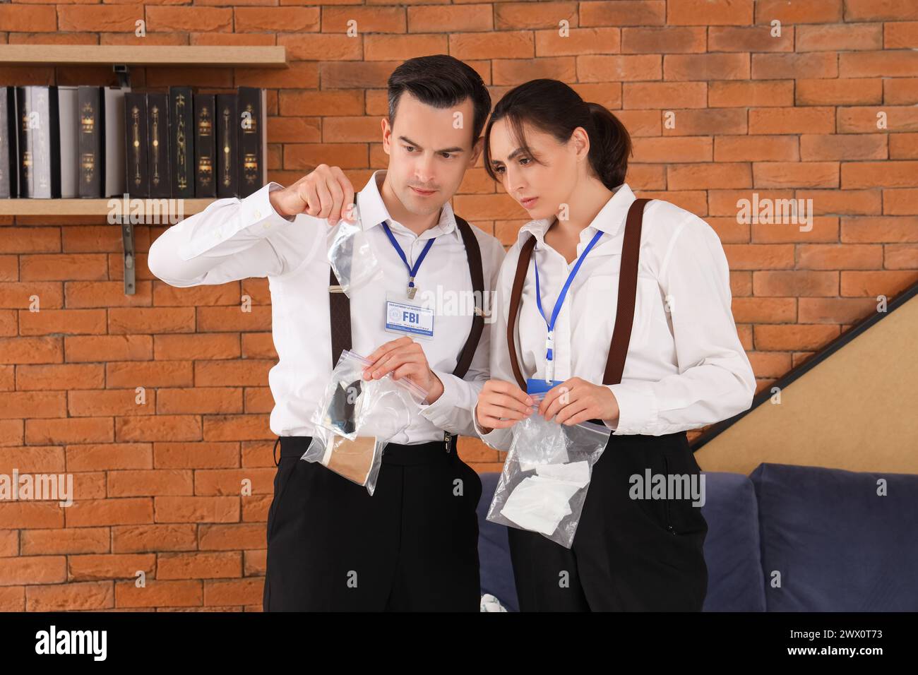 FBI agents collecting evidences at crime scene Stock Photo - Alamy