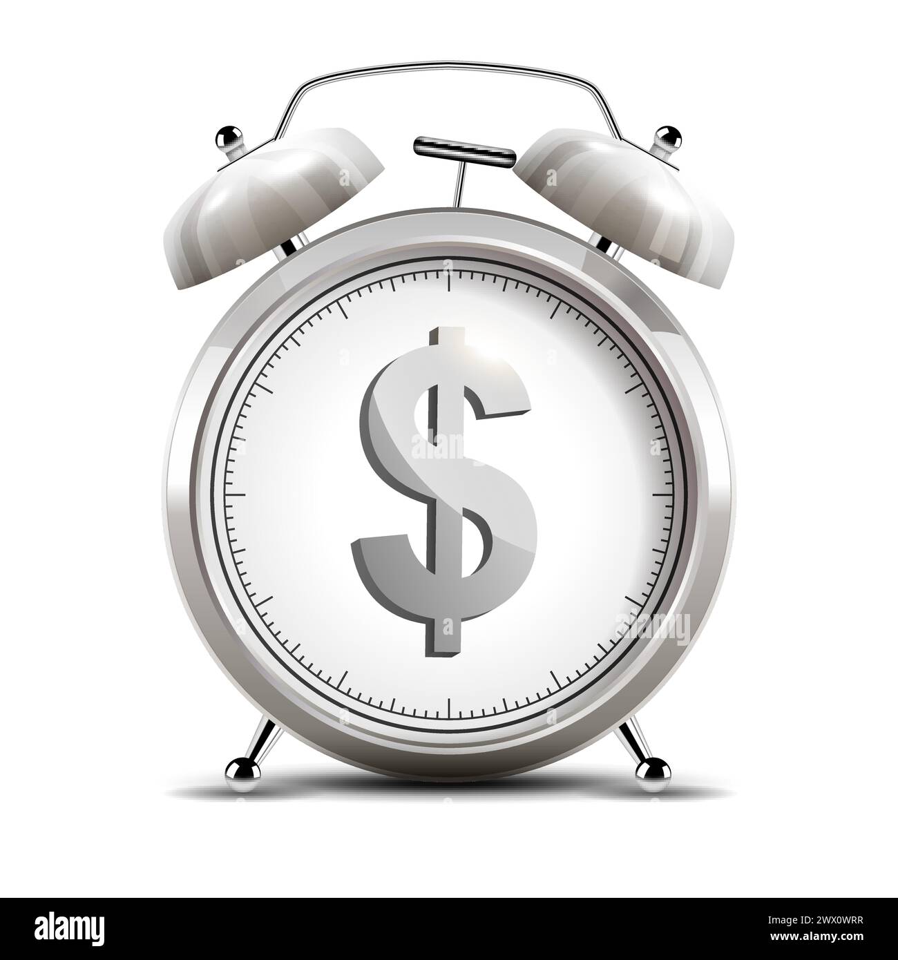 Realistic Chrome Alarm Clock with Shiny Dollar Emblem, Time Is Money ...