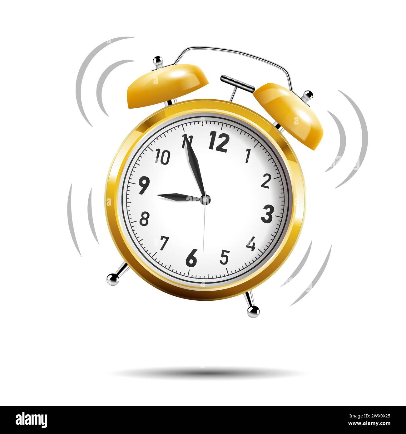 Realistic Golden Alarm Clock Ringing, Isolated on White Background ...