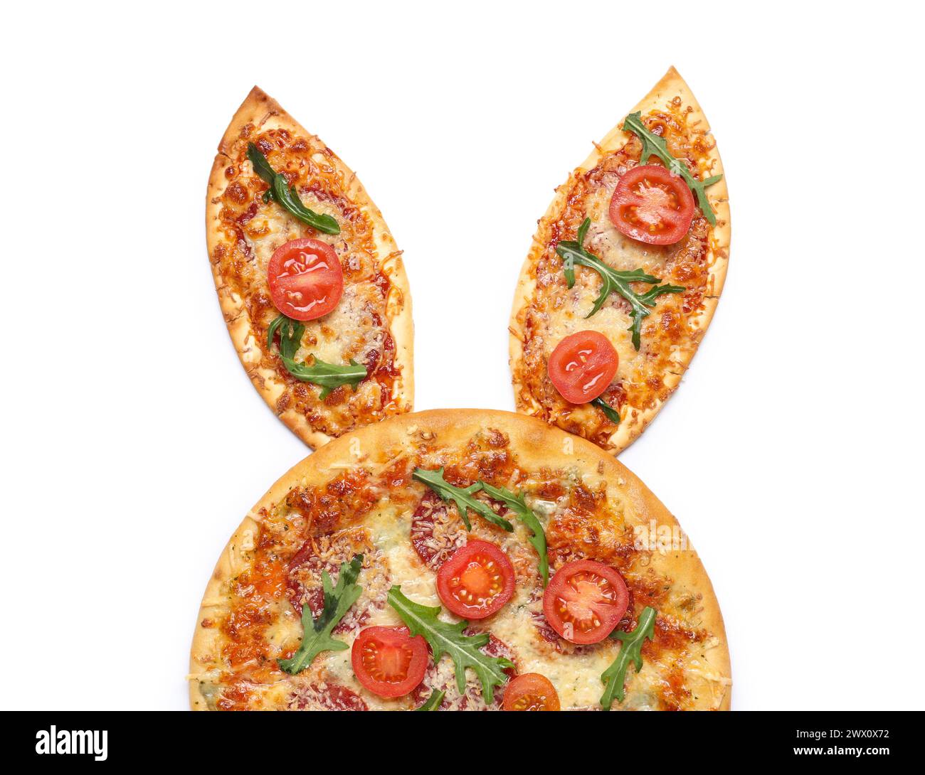Easter tasty pizza with bunny ears isolated on white background Stock ...