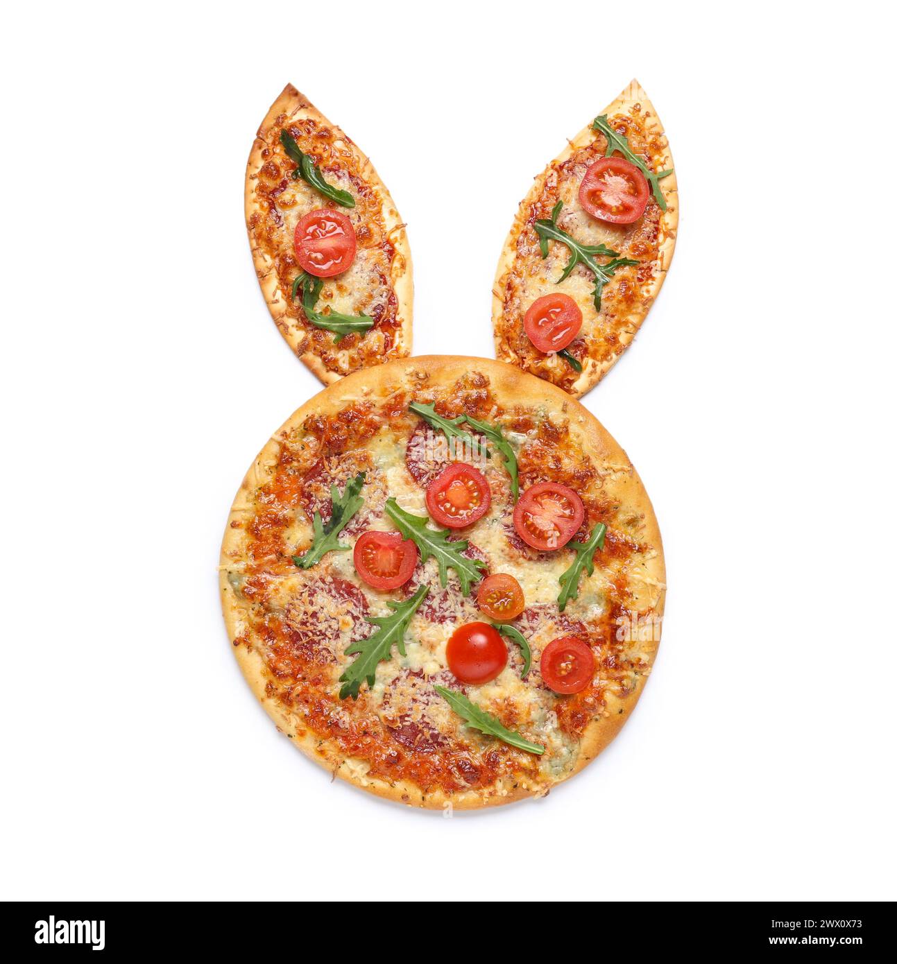 Easter tasty pizza with bunny ears isolated on white background Stock ...