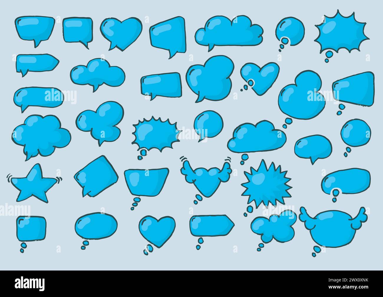 Artistic Collection of Hand Drawn Doodle Style Comic Balloon, Cloud ...