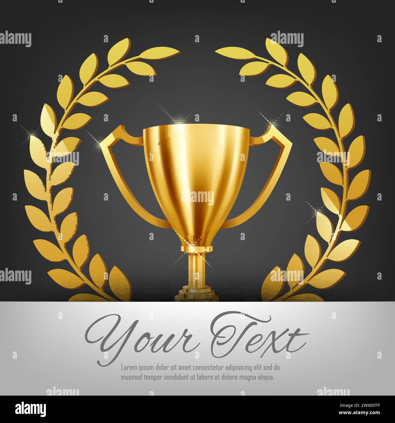 Realistic Golden Trophy and Gold Laurel Wreath with Text Space, Vector ...