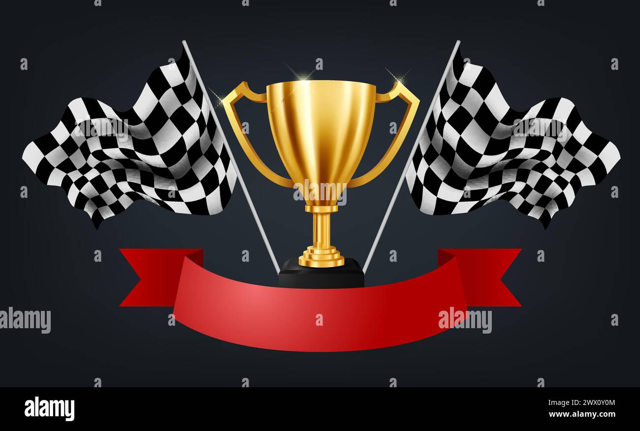 Realistic Golden Trophy with Checkered Flag Racing Championship ...