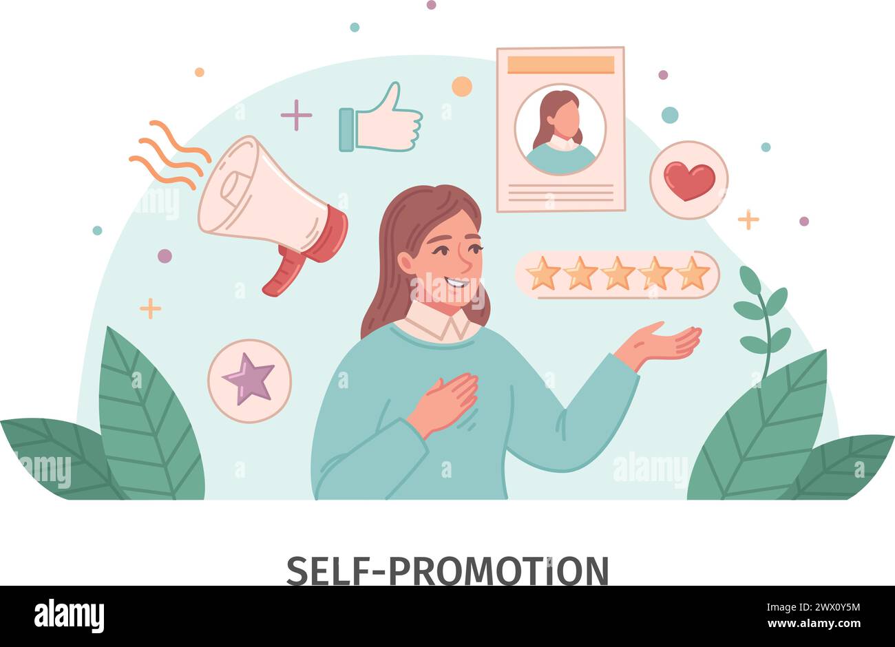 Personal branding flat composition with self-promotion symbols vector ...