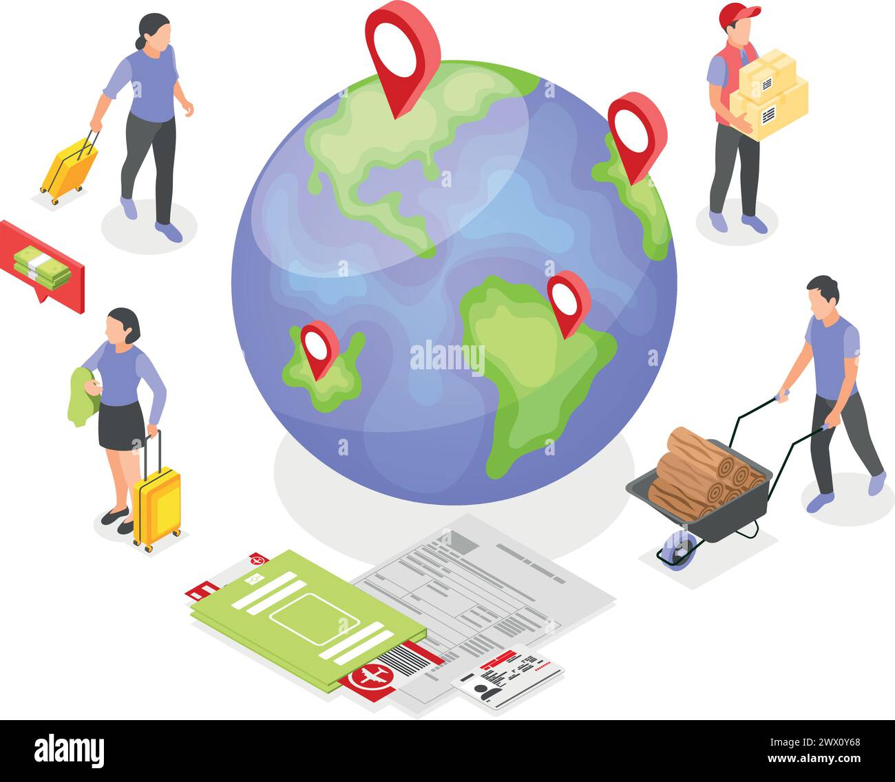 Work migration isometric composition with people doing badly paid jobs ...