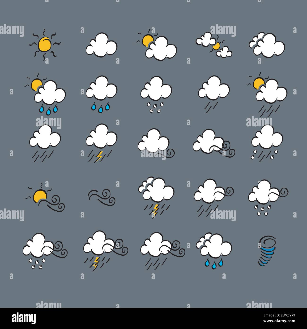 Weather Doodle Icon Set, Real Pen Sketch Suitable For For Web, Mobile ...