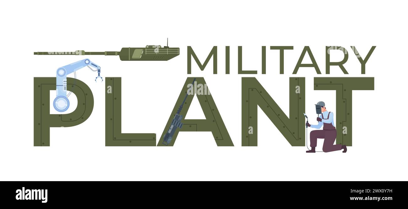 Military plant text header concept with big letters and different arms ...