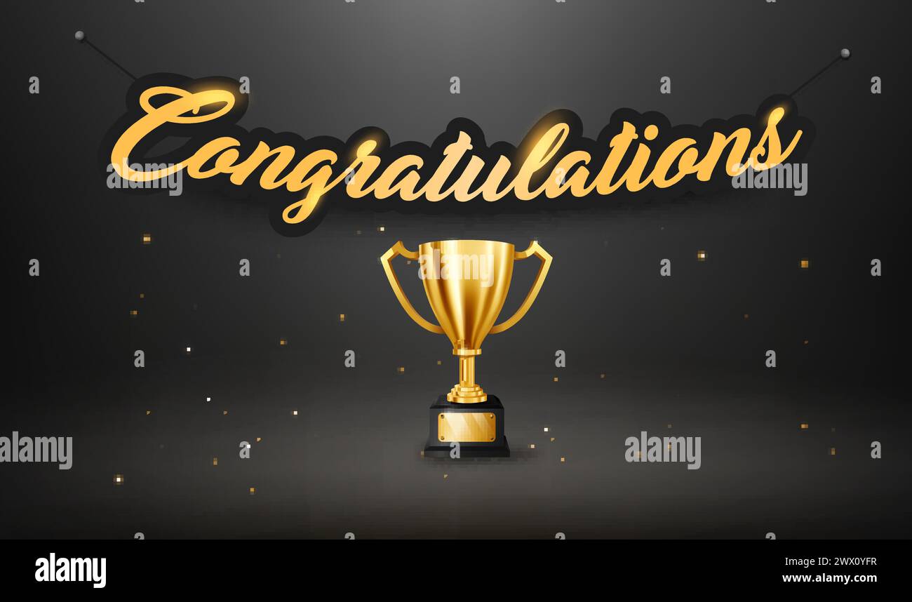 Realistic Golden Trophy with Text Space and Congratulations Text ...
