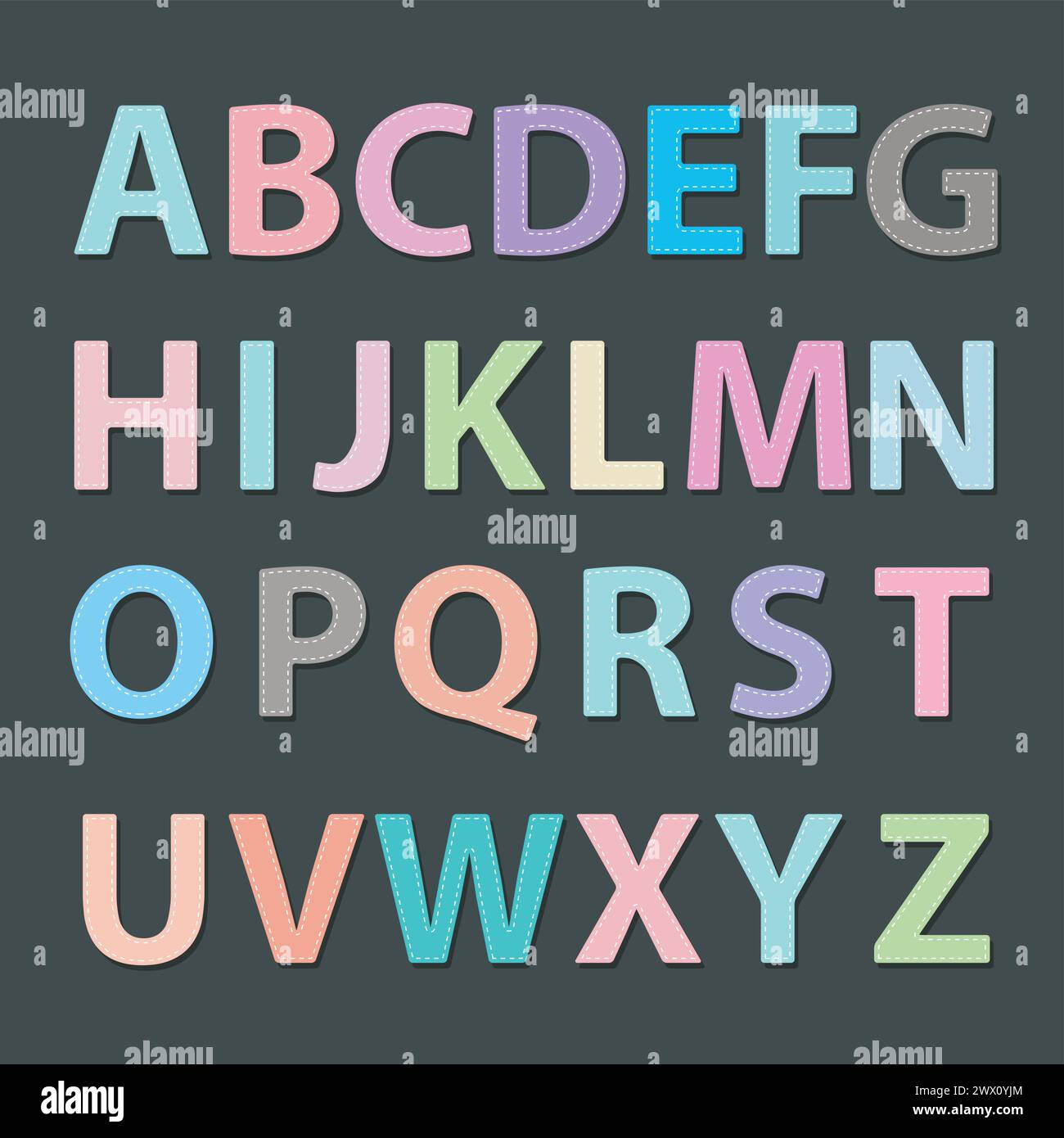 Alphabet Multicolored Sets with Stitched Effects, Vector Illustration ...